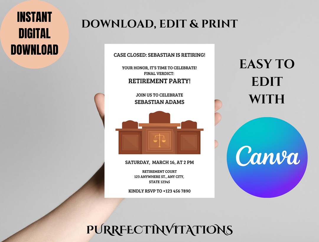 Editable Judge Retirement Invitation Template, Judge or Lawyer Retire ...