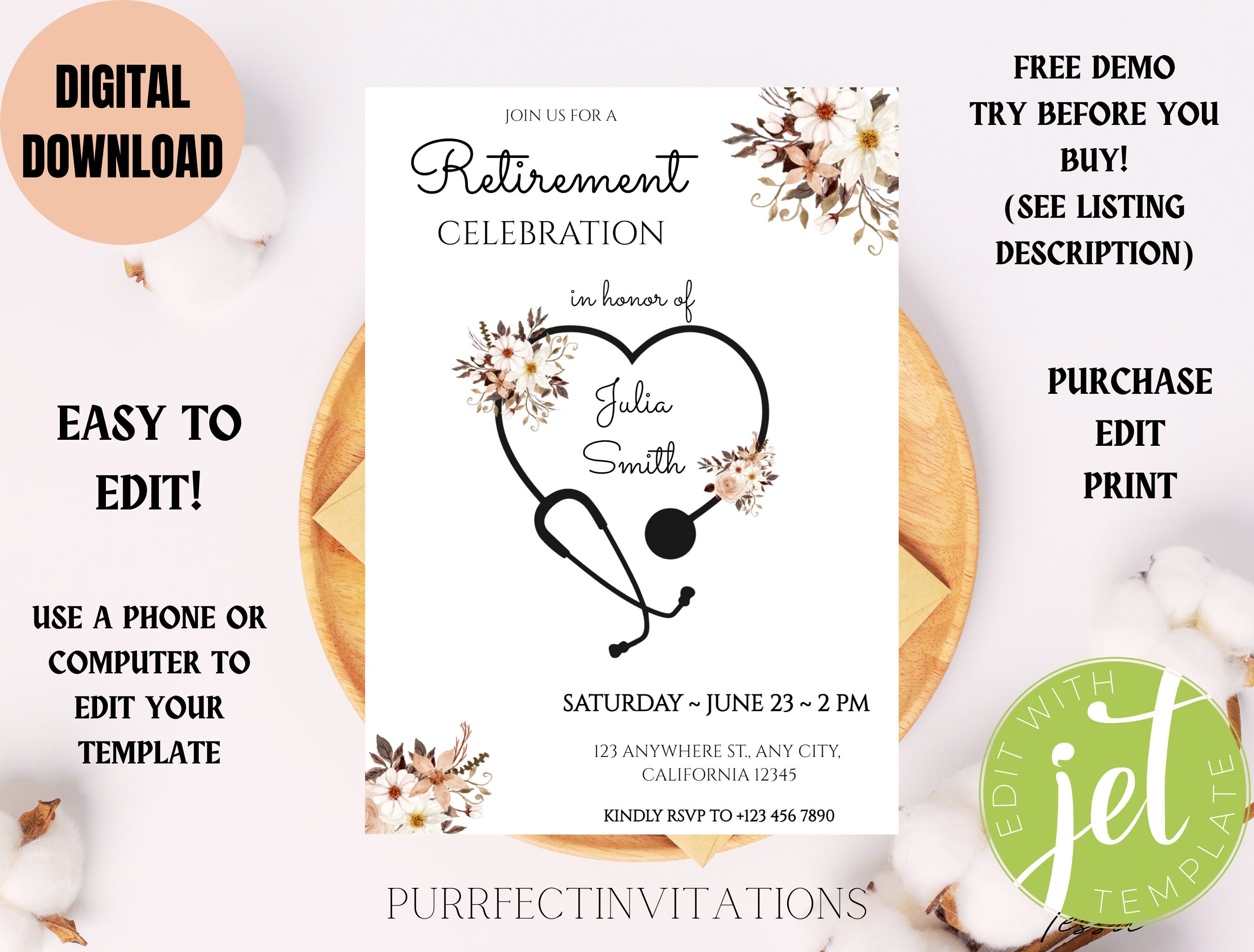 Editable Nurse Retirement Invitation Template, Nurse Retirement Party ...