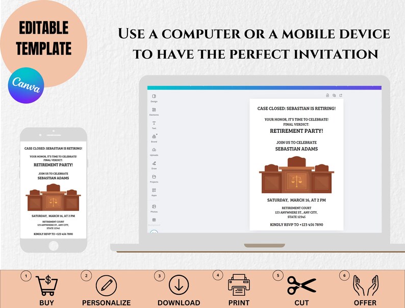 Editable Judge Retirement Invitation Template, Judge or Lawyer Retire ...