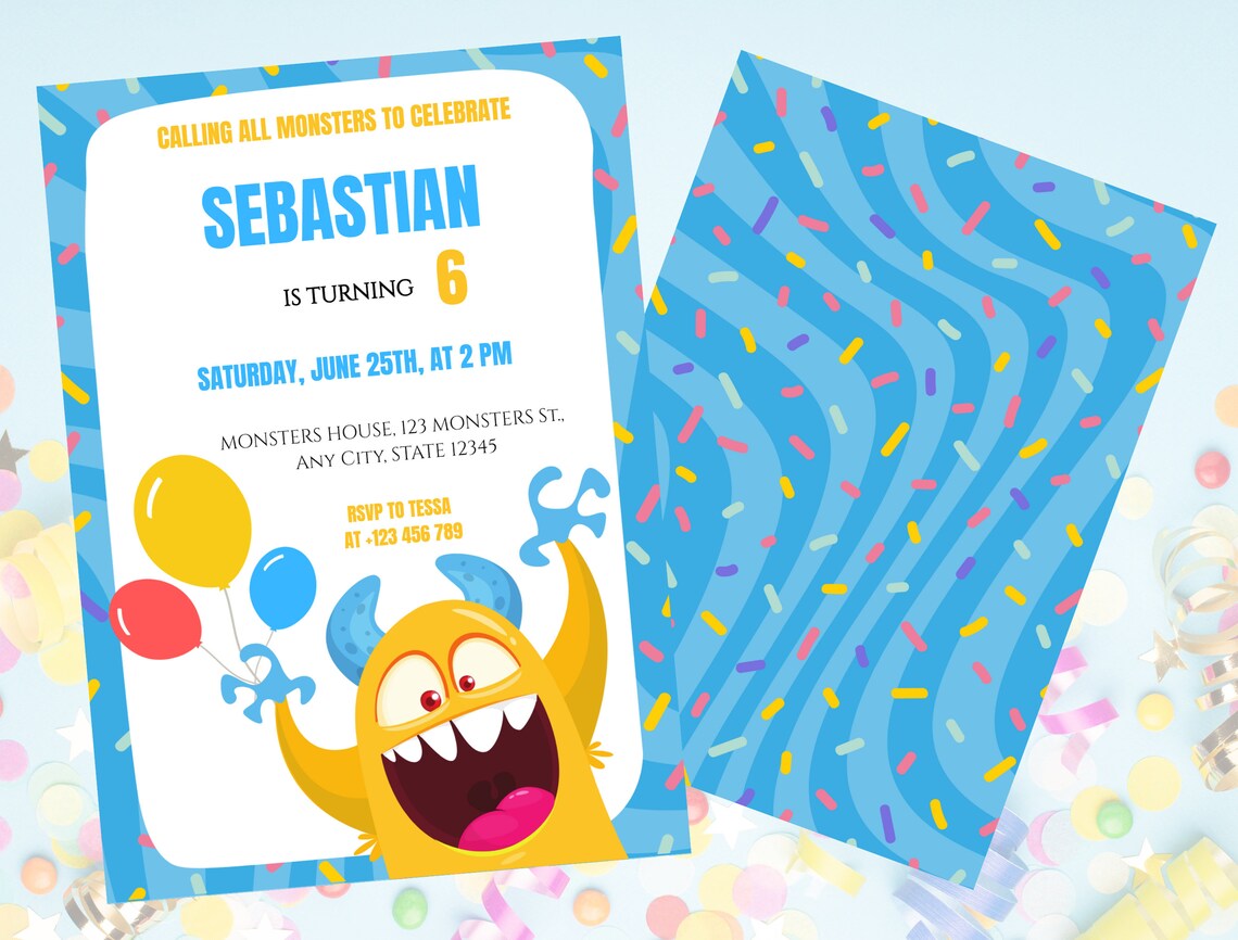 EDITABLE Cute Monster Birthday Invitation, Monsters Birthday Party ...