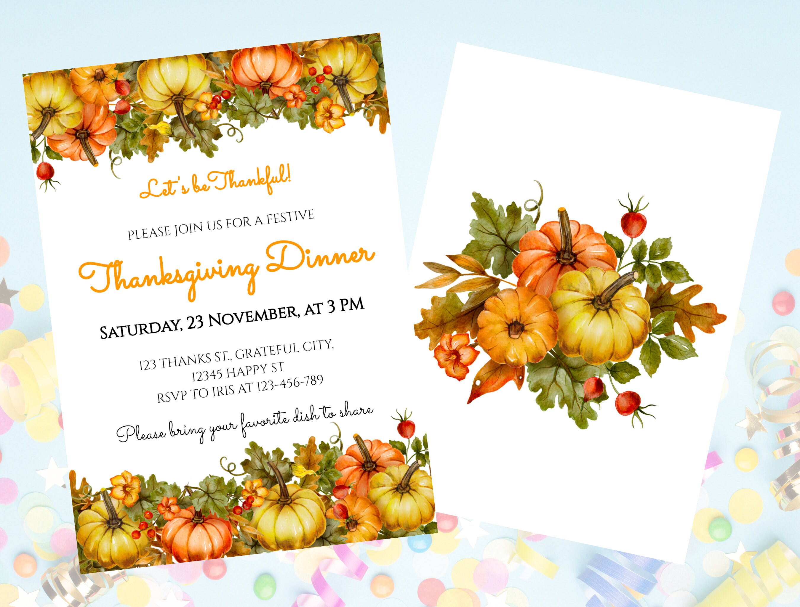 EDITABLE Thanksgiving Invitation Fall Thanksgiving Invite Pumpkins ...