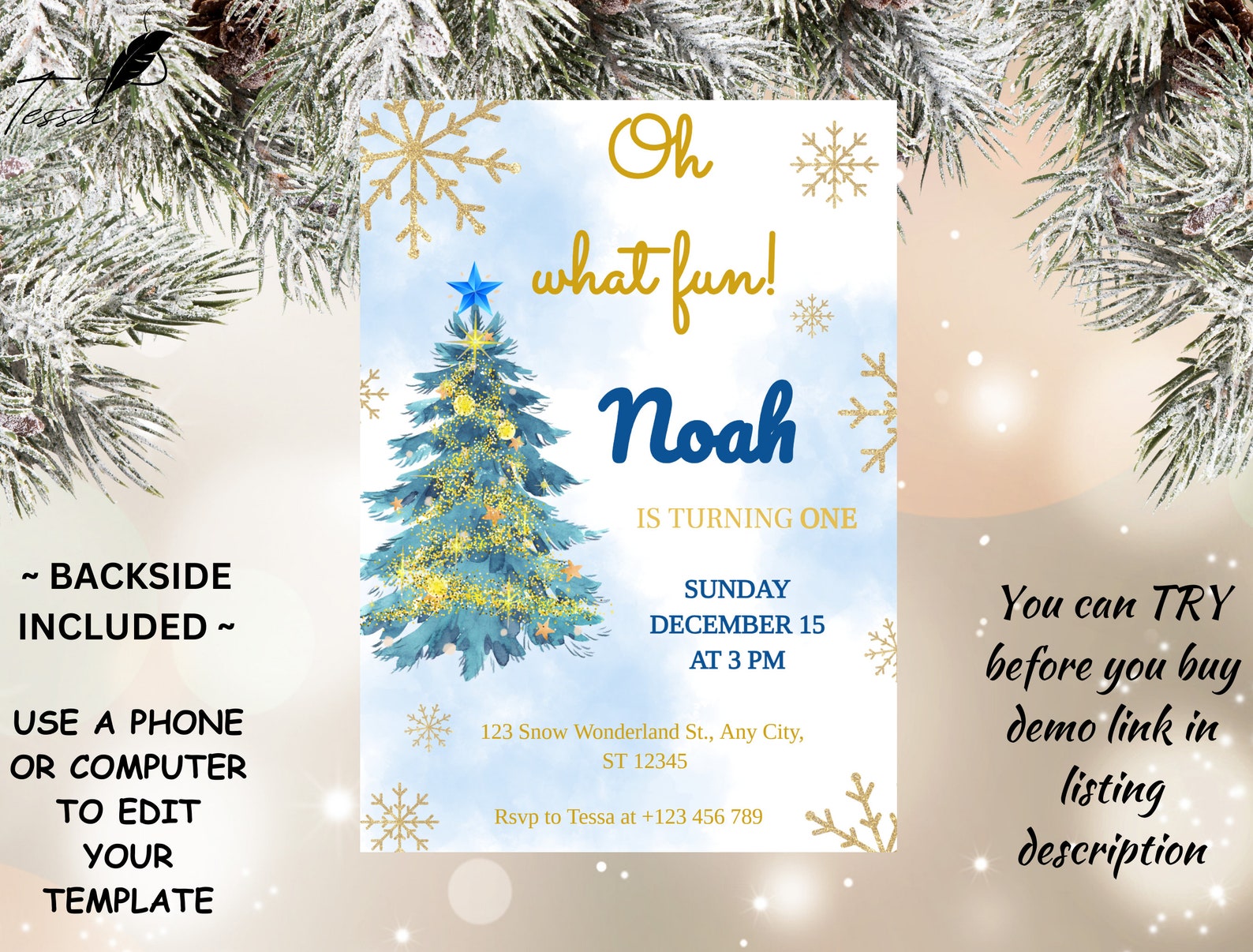 Editable Winter Birthday Invitation, First Birthday Invitation ANY AGE ...