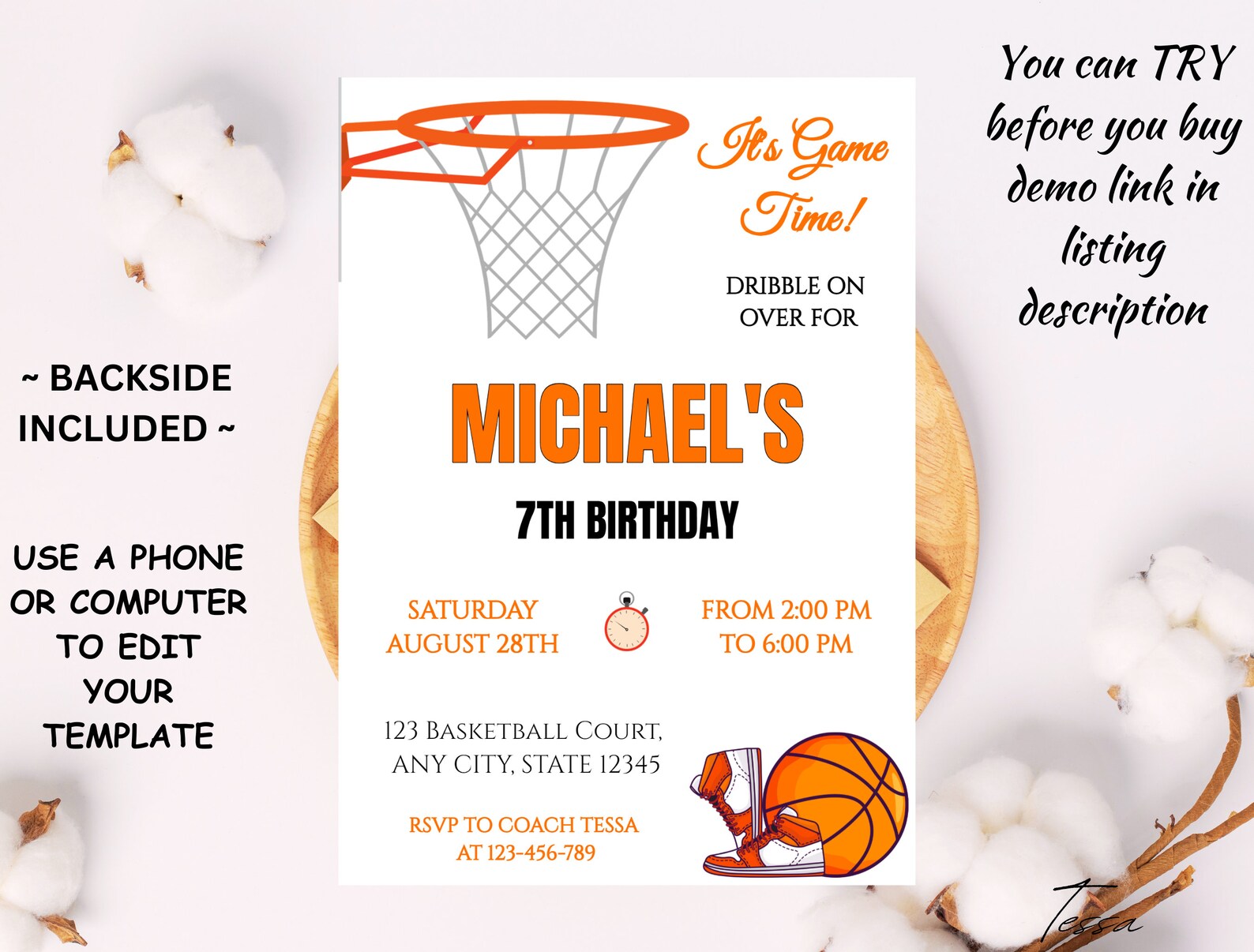 Editable Basketball Birthday Invitation, Basketball Invitation ...