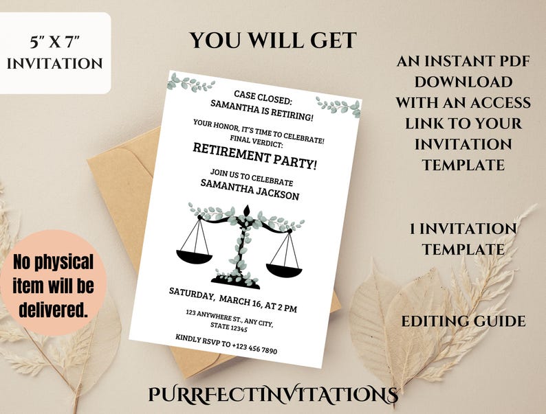 Editable Judge Retirement Invitation Template, Lawyer Retire Party ...