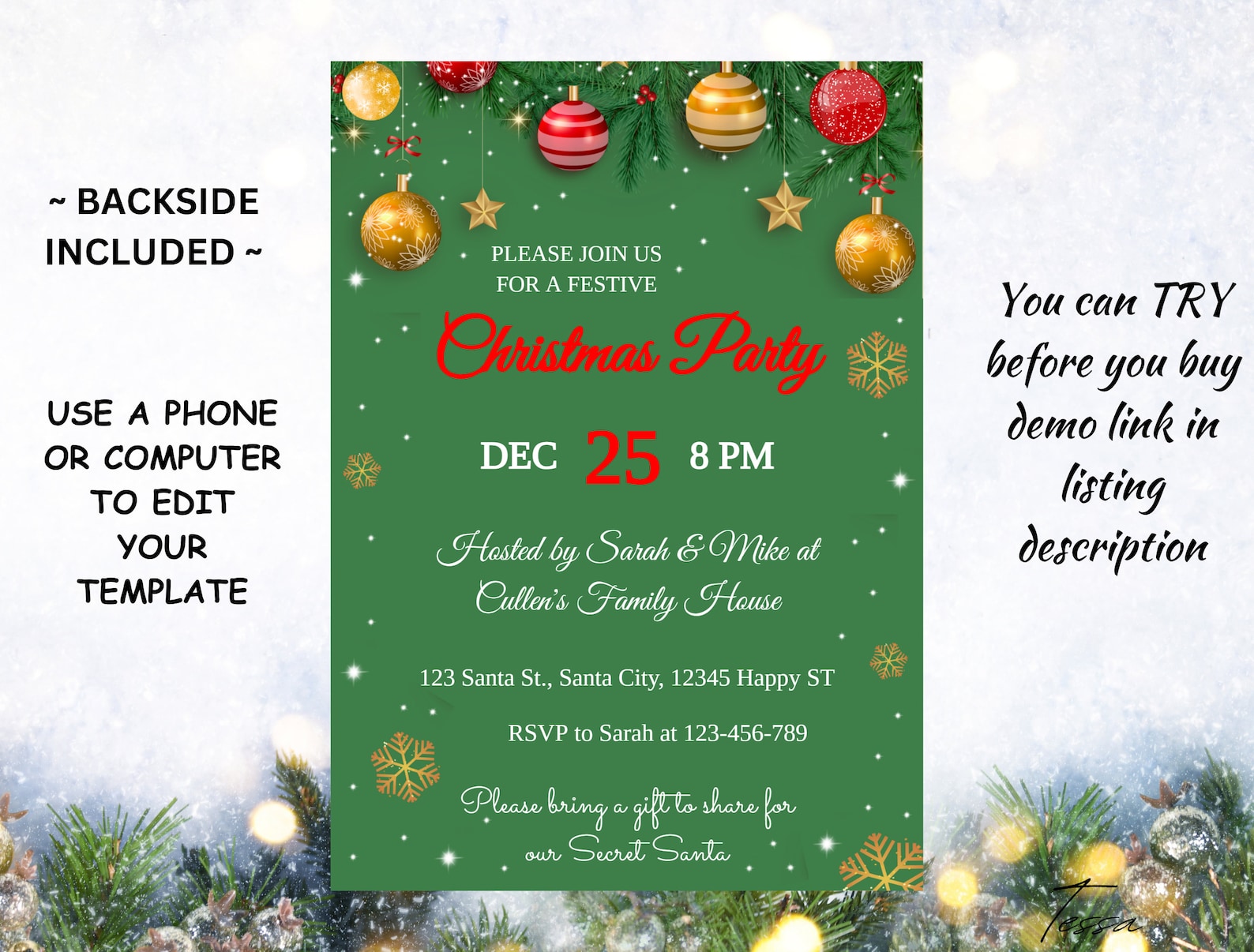 Editable Christmas Party Invitation, Christmas Party Invite, Christmas ...