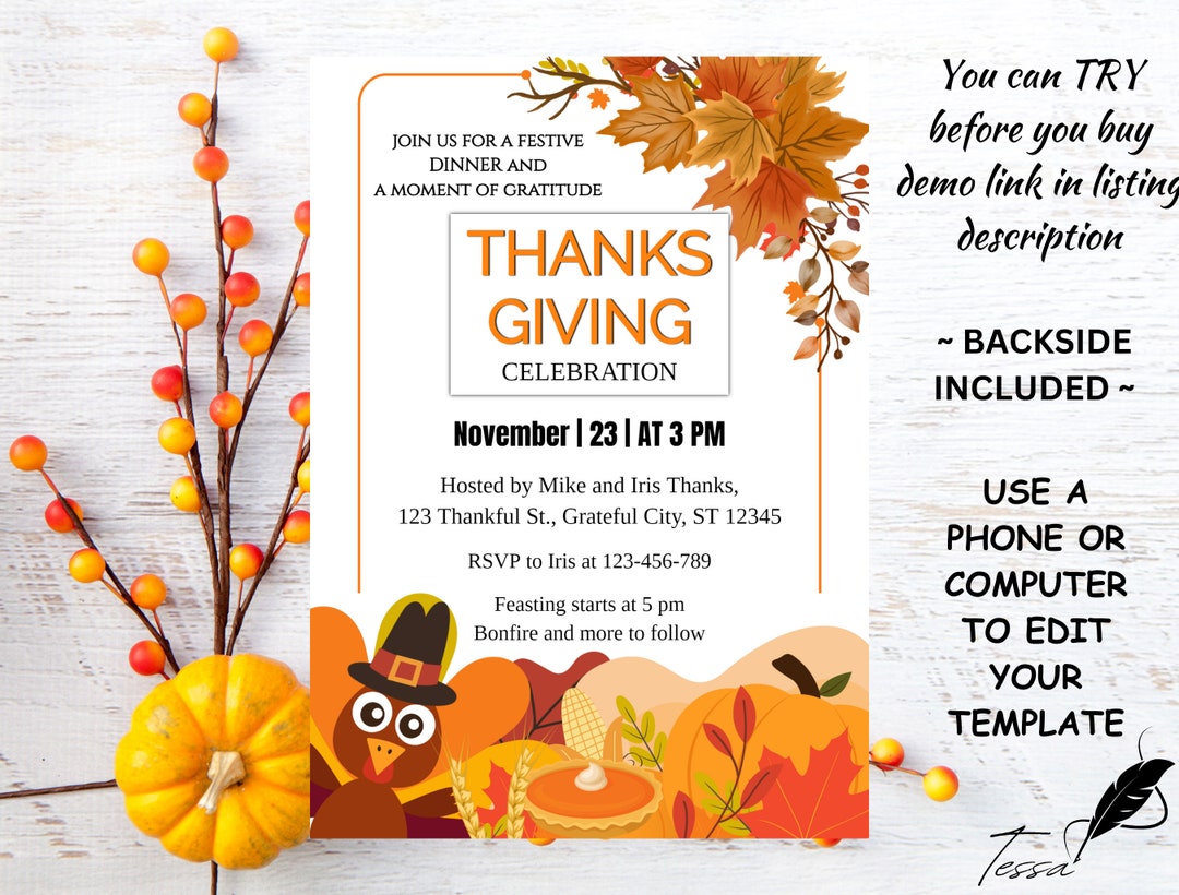 Editable Thanksgiving Invitation Template Fall Thanksgiving Invitation ...