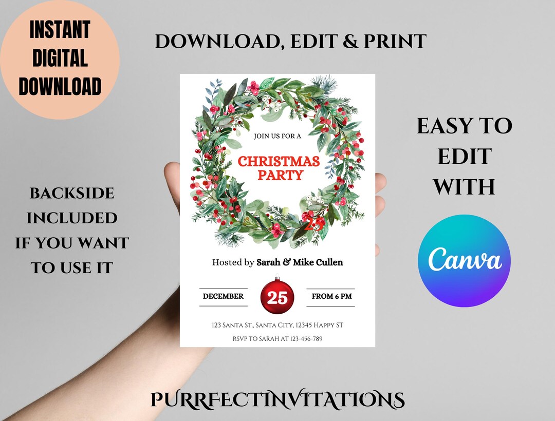 Editable Christmas Party Invitation Template: 5x7 Digital Download - Etsy