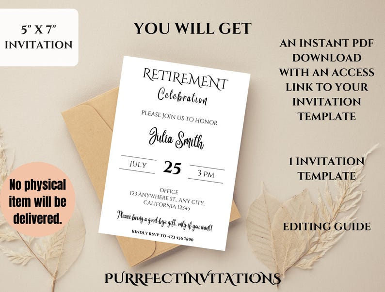 Canva Editable Minimalist Retirement Invitation Template, Simple ...