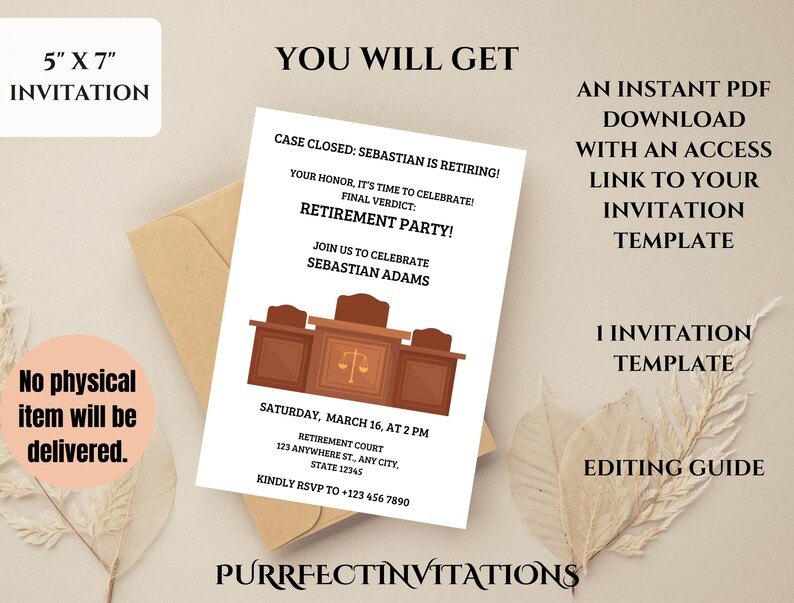 Editable Judge Retirement Invitation Template, Judge or Lawyer Retire ...