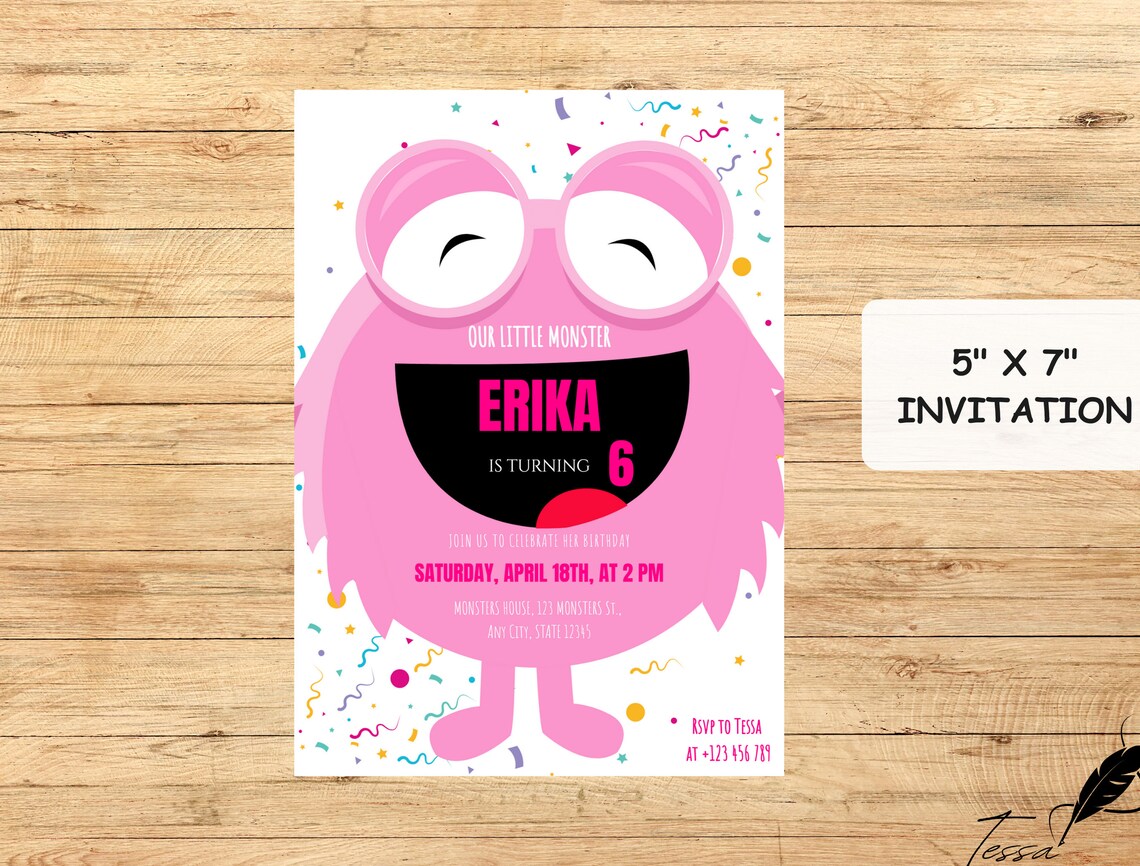 EDITABLE Cute Monsters Birthday Invitation, Pink Monster Birthday Party ...
