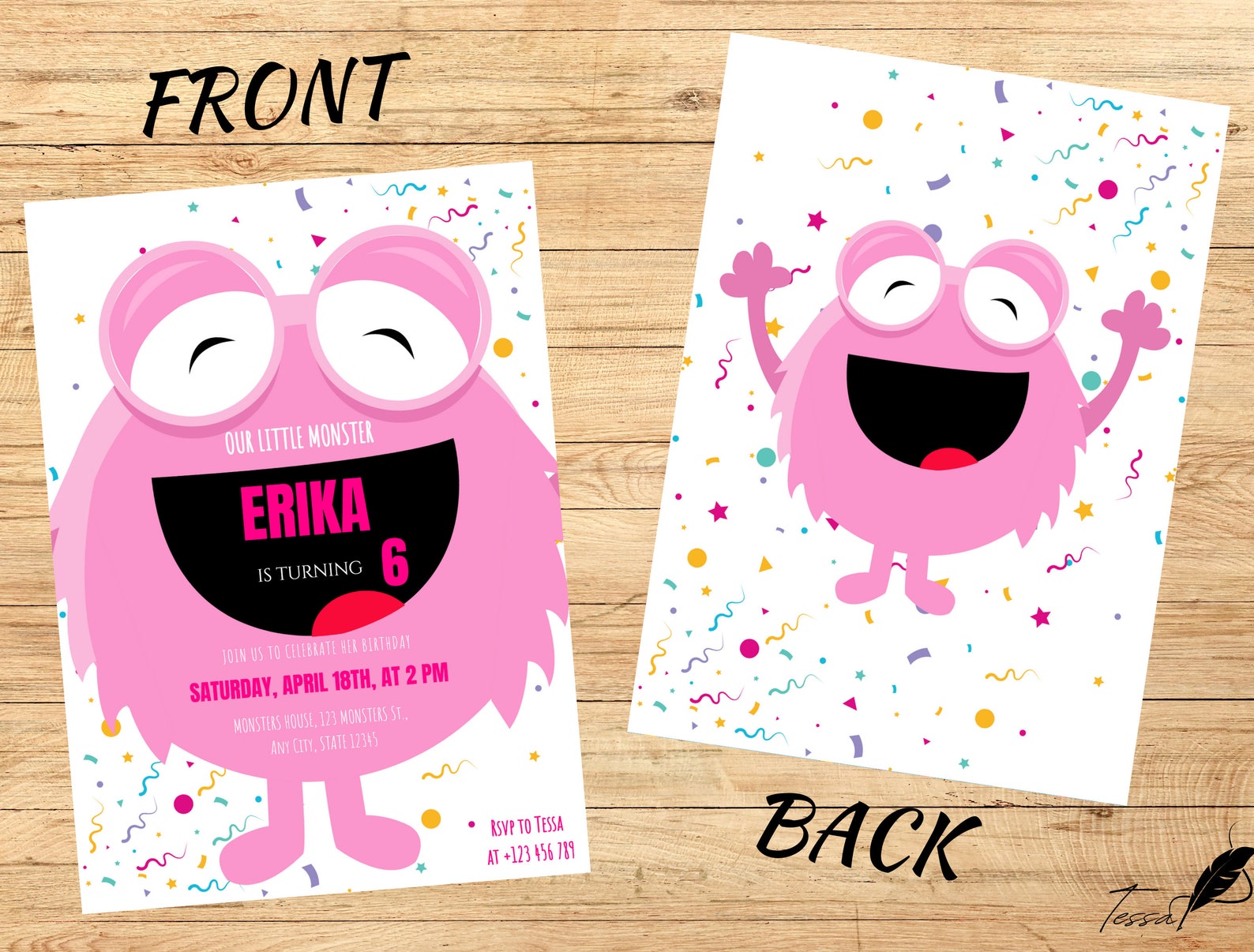 EDITABLE Cute Monsters Birthday Invitation, Pink Monster Birthday Party ...