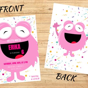 EDITABLE Cute Monsters Birthday Invitation, Pink Monster Birthday Party ...
