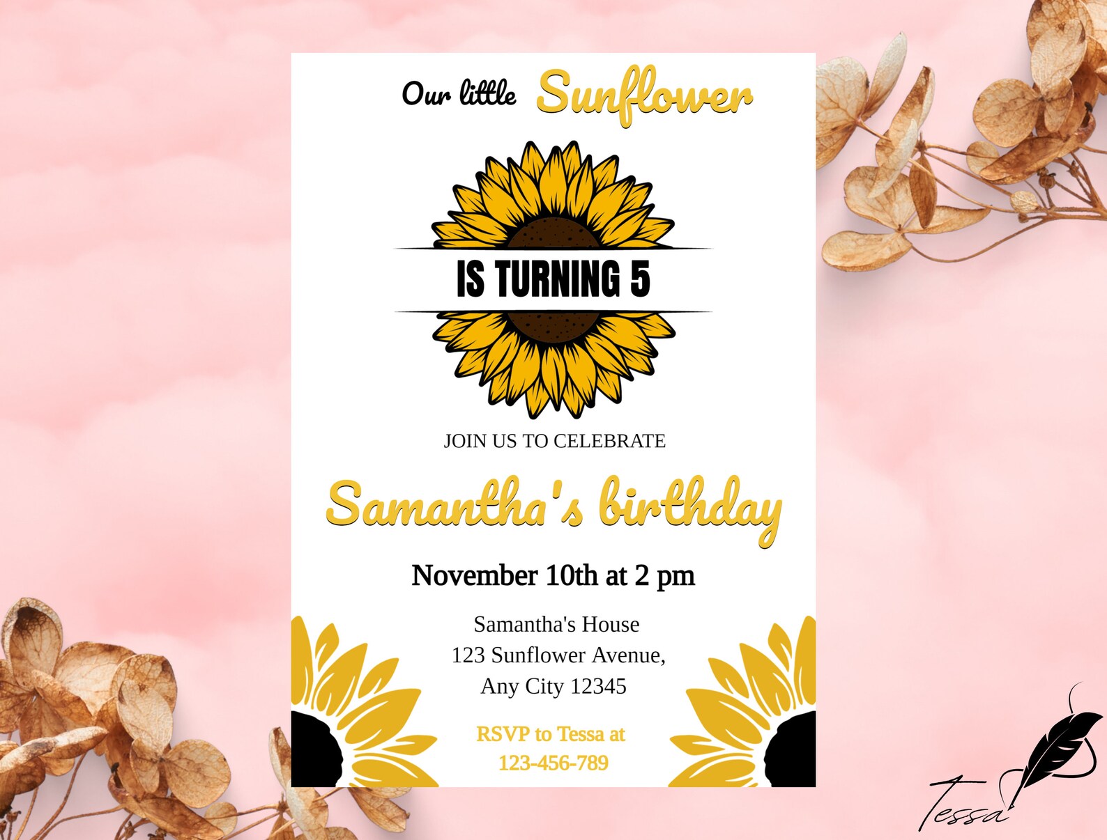 Editable Sunflower Birthday Invitation, Sunflower Birthday Invite ...