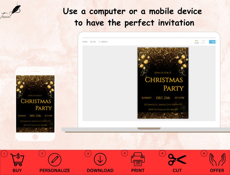 Editable Christmas Party Invitation Black Gold Christmas Invite Elegant ...