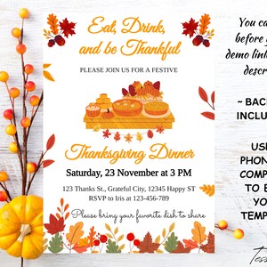 Editable Thanksgiving Invitation Template Fall Thanksgiving Invitation ...