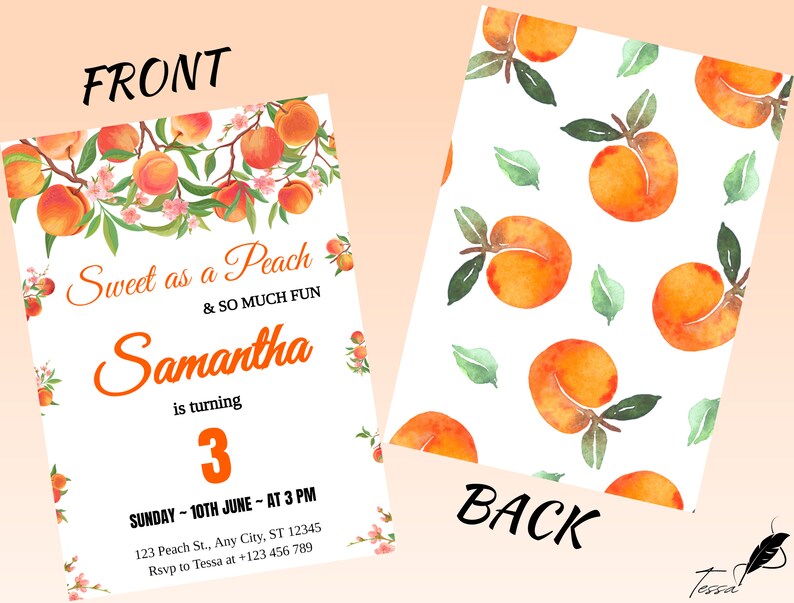 Editable Peach Birthday Invitation Sweet as a Peach - Etsy