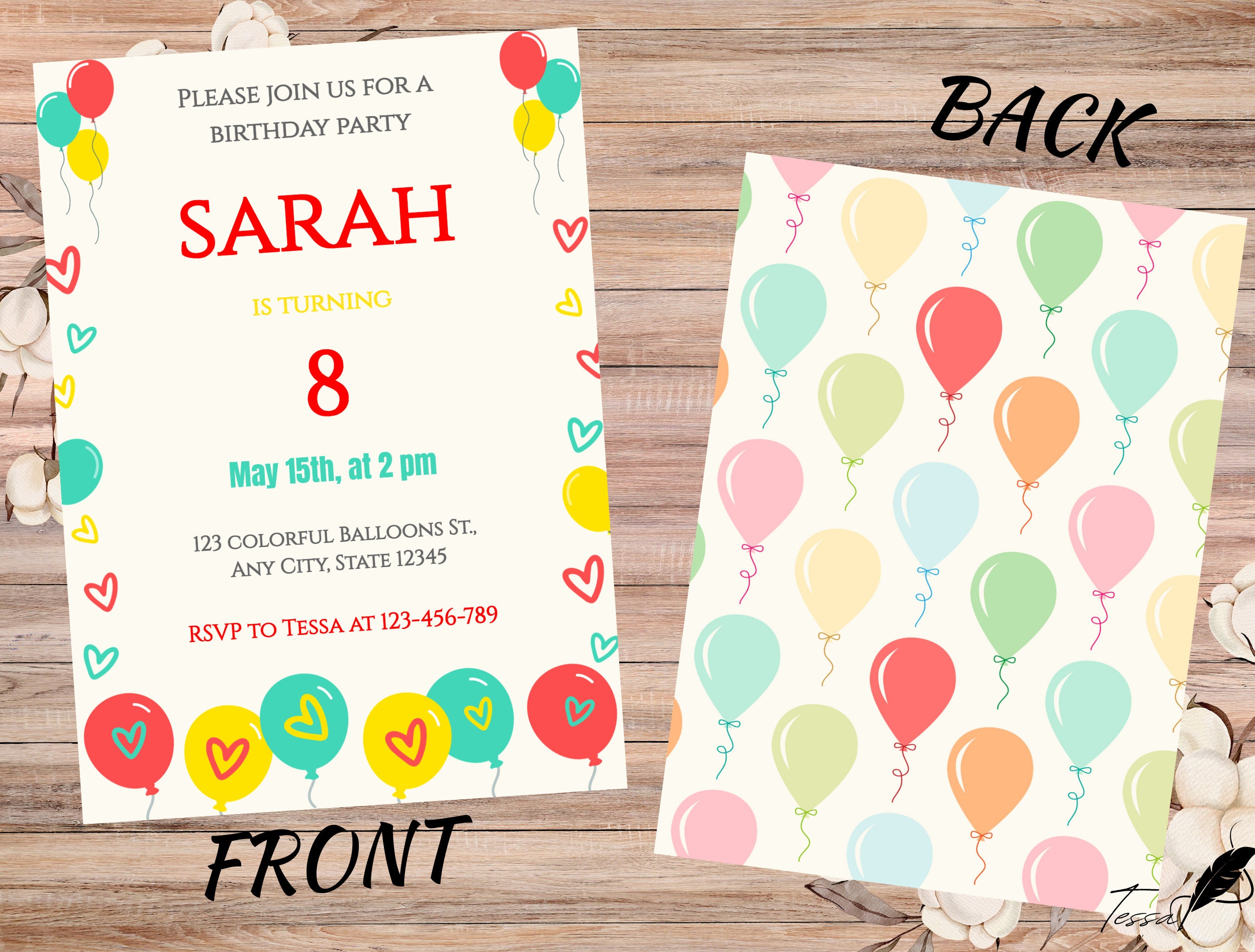 Editable Balloons Birthday Invitation Colorful Balloons - Etsy