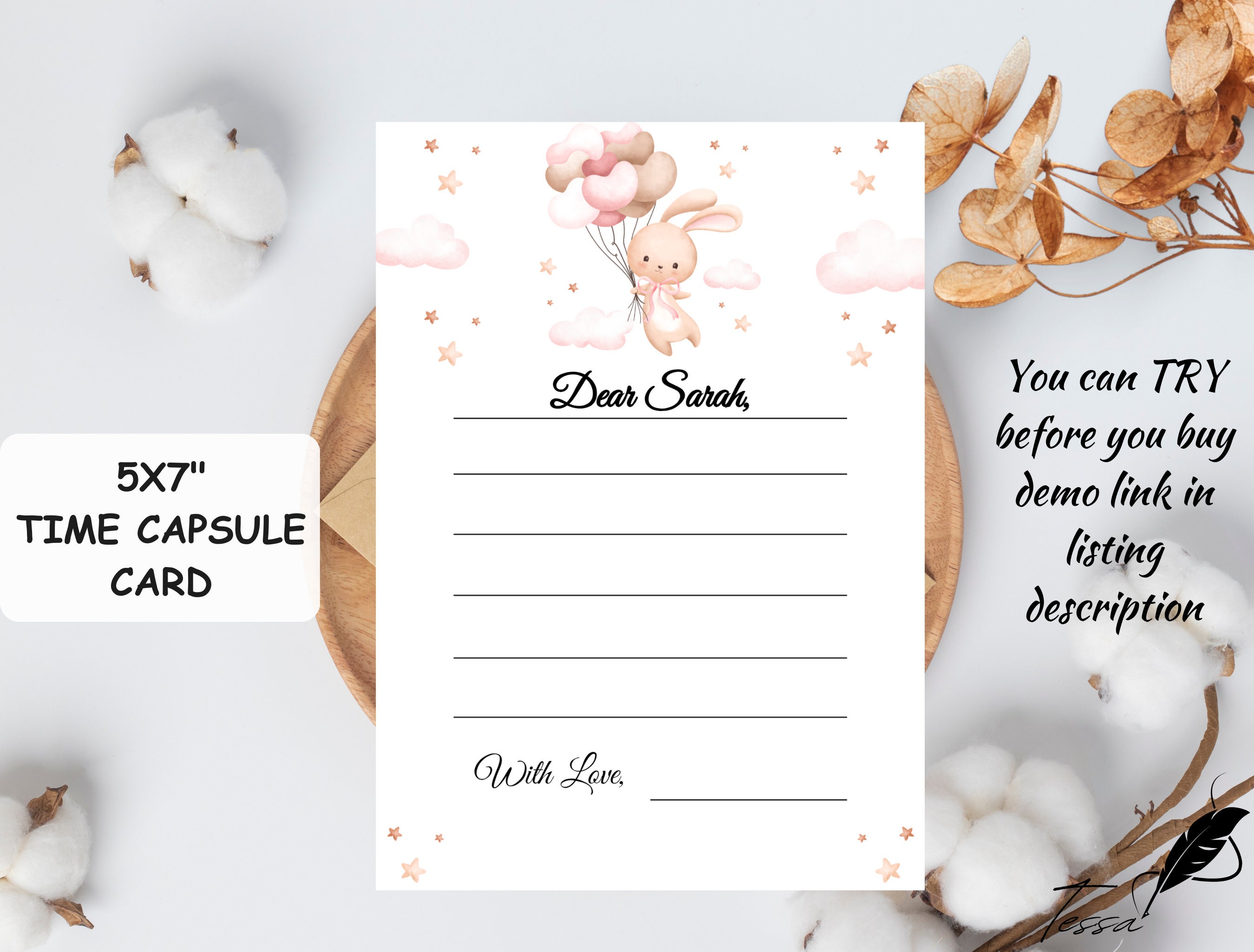 Editable Pink Bunny Time Capsule, Cute Bunny First Birthday Party ...