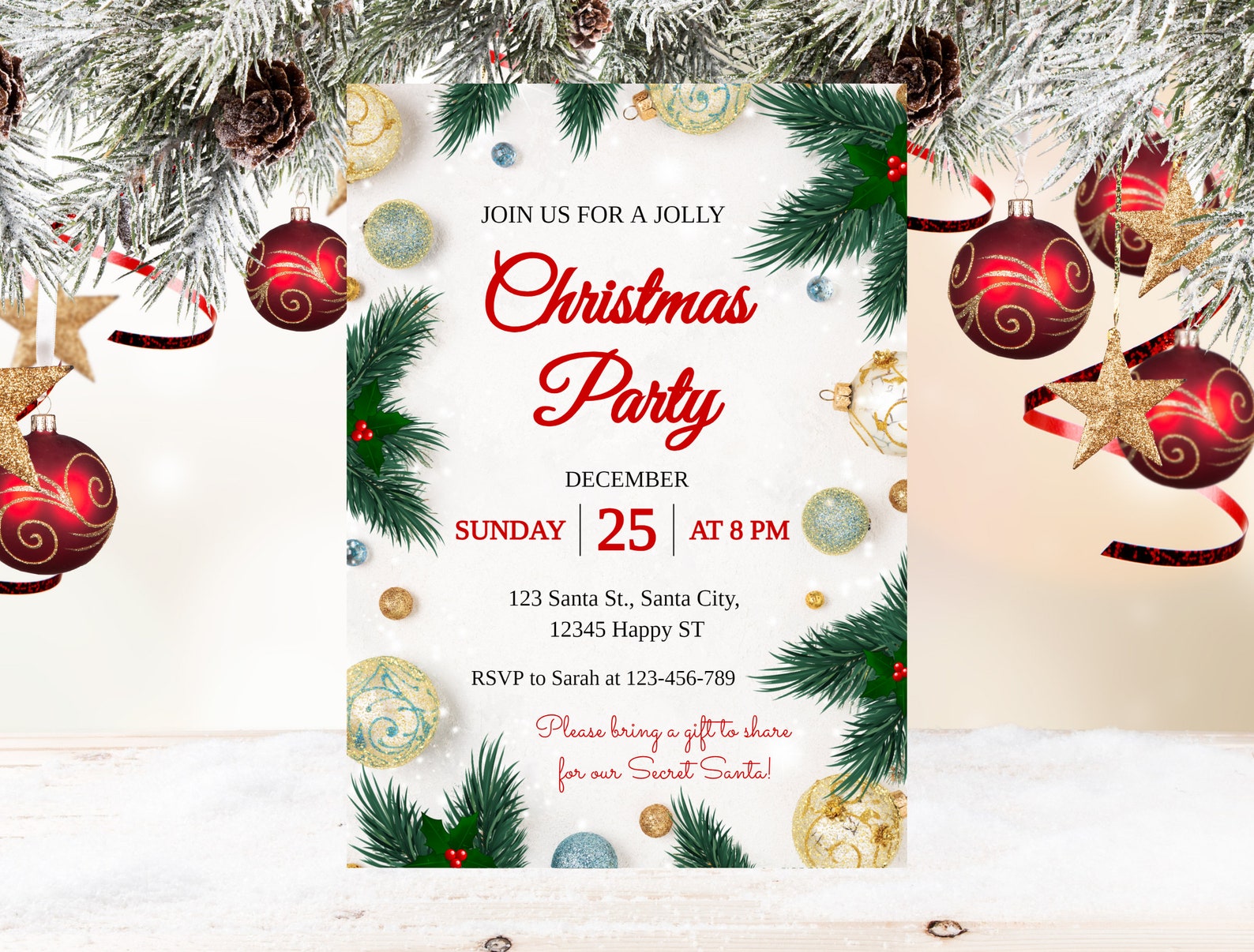 Editable Christmas Party Invitation Christmas Party Invite Elegant ...