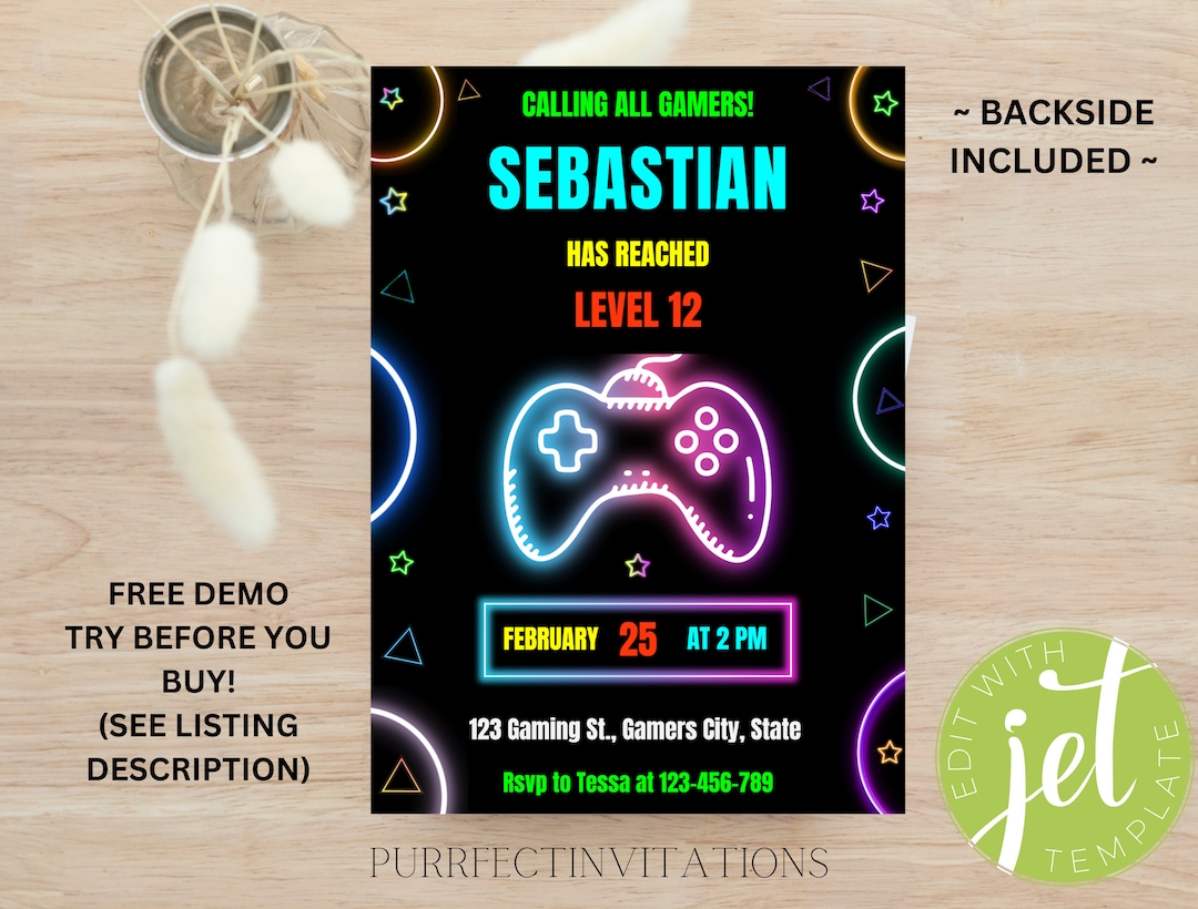 EDITABLE Video Game Invitation, Gaming Party Invitation, Gamer Party ...