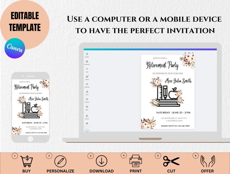 Canva Editable Teacher Retirement Invitation, Teacher Retire Party ...