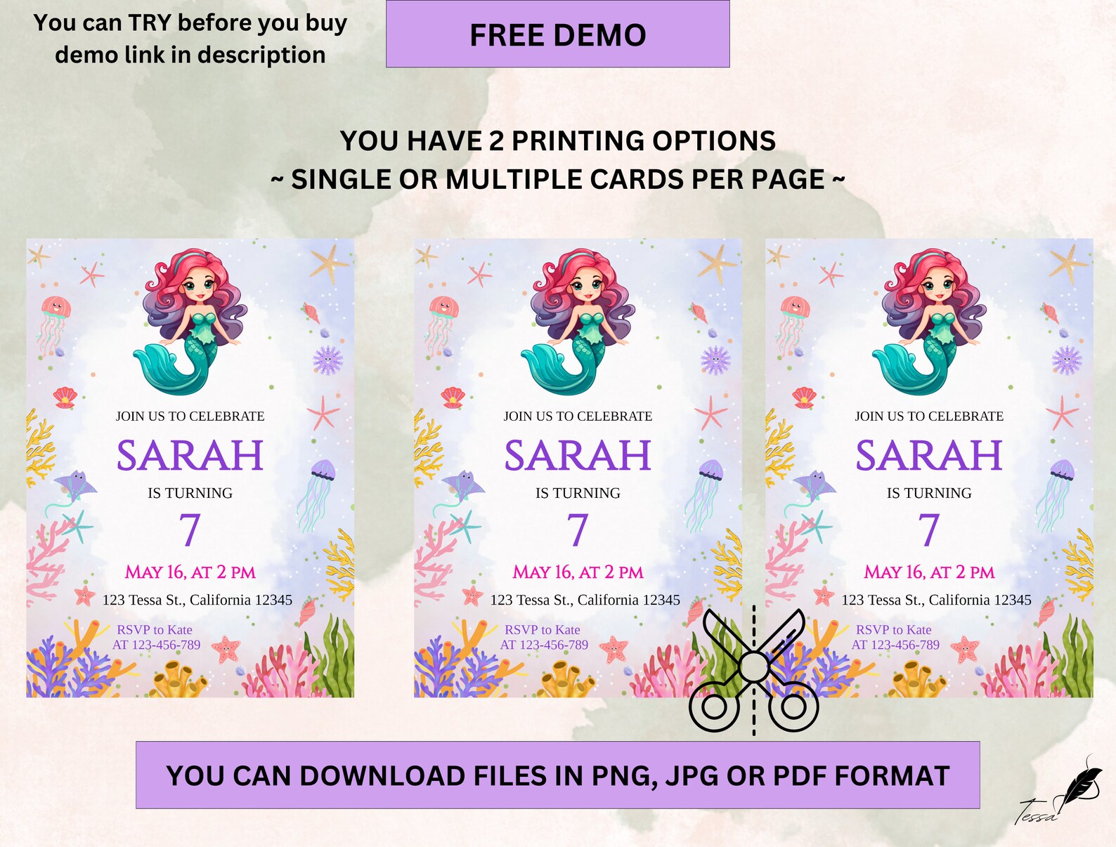 Editable Mermaid Birthday Invitation, Mermaid Invitation, Editable ...