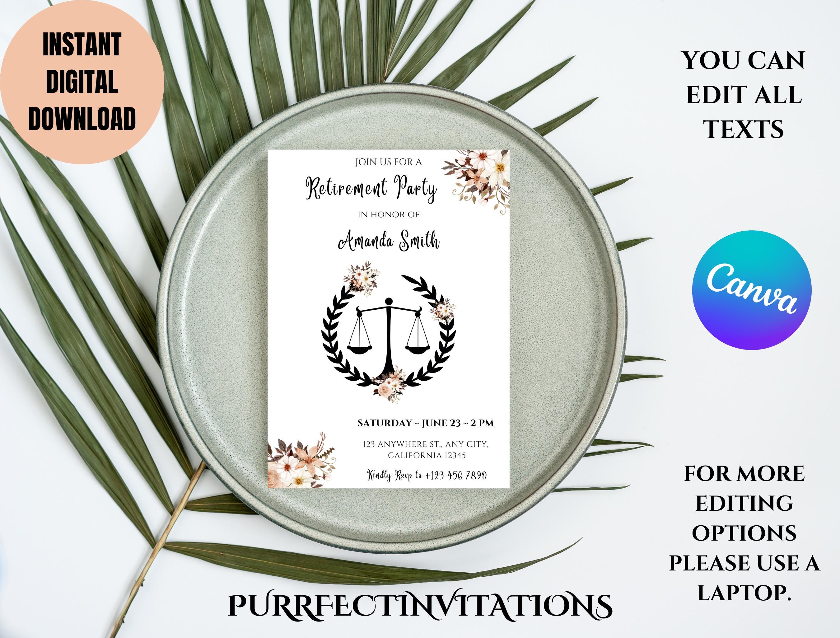 Lawyer Retirement Party Invitation Template: Editable Canva Design ...