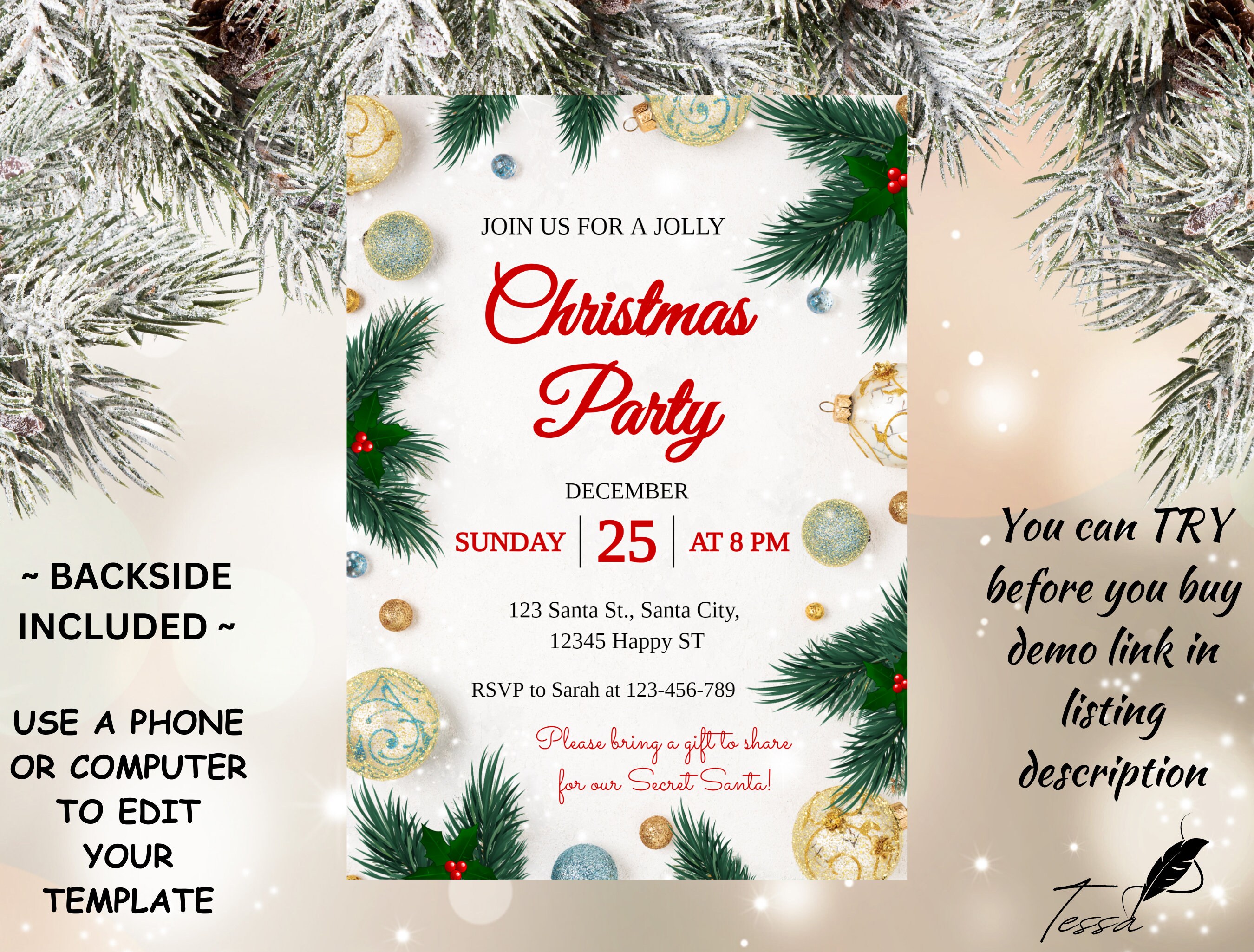 Editable Christmas Party Invitation Christmas Party Invite Elegant ...