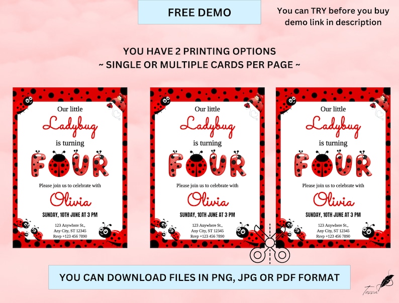 Editable 4th Ladybug Birthday Invitation, Fourth Ladybug Invitation ...