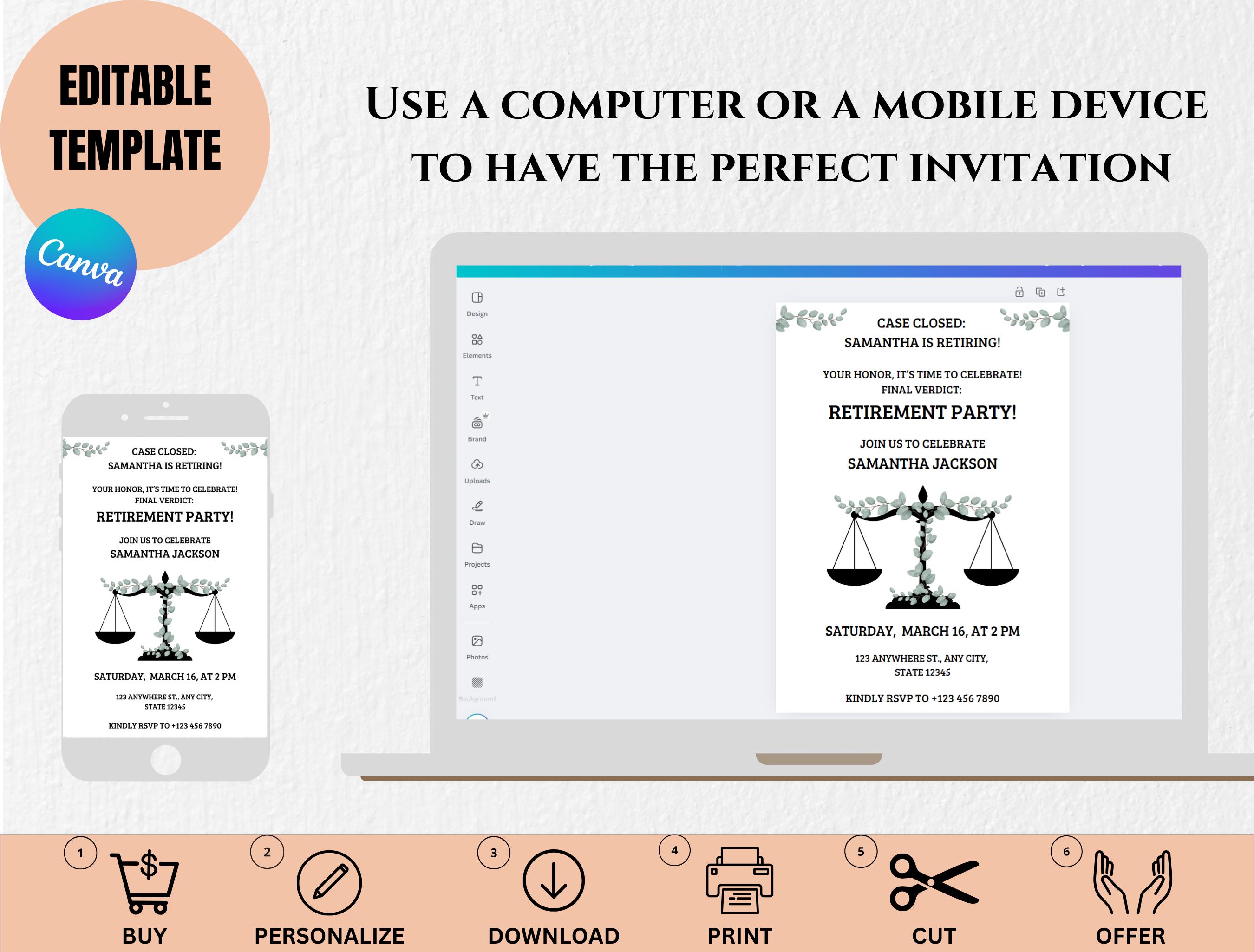 Editable Judge Retirement Invitation Template, Lawyer Retire Party ...