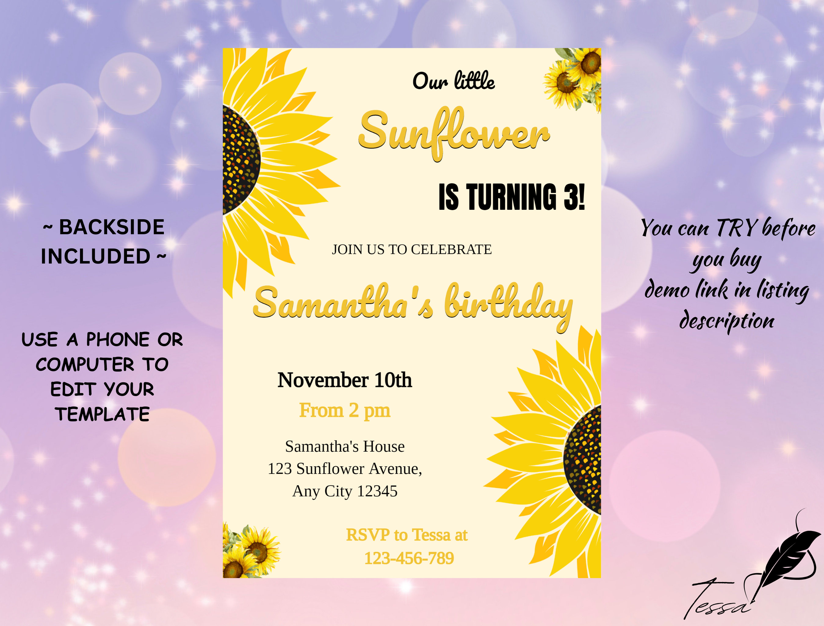 Editable Sunflower Birthday Invitation Sunflower Birthday - Etsy