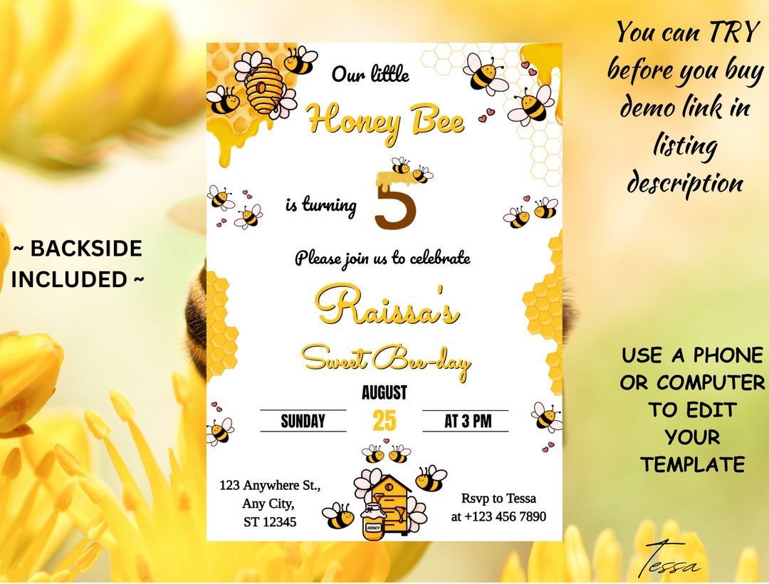 Editable Honey Bee Birthday Invitation Bee Birthday Invite - Etsy