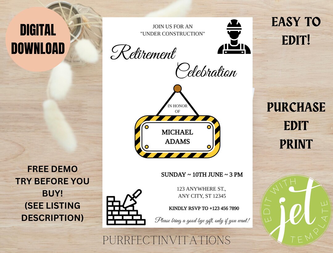 Editable Construction Engineer Retirement Invitation Template ...