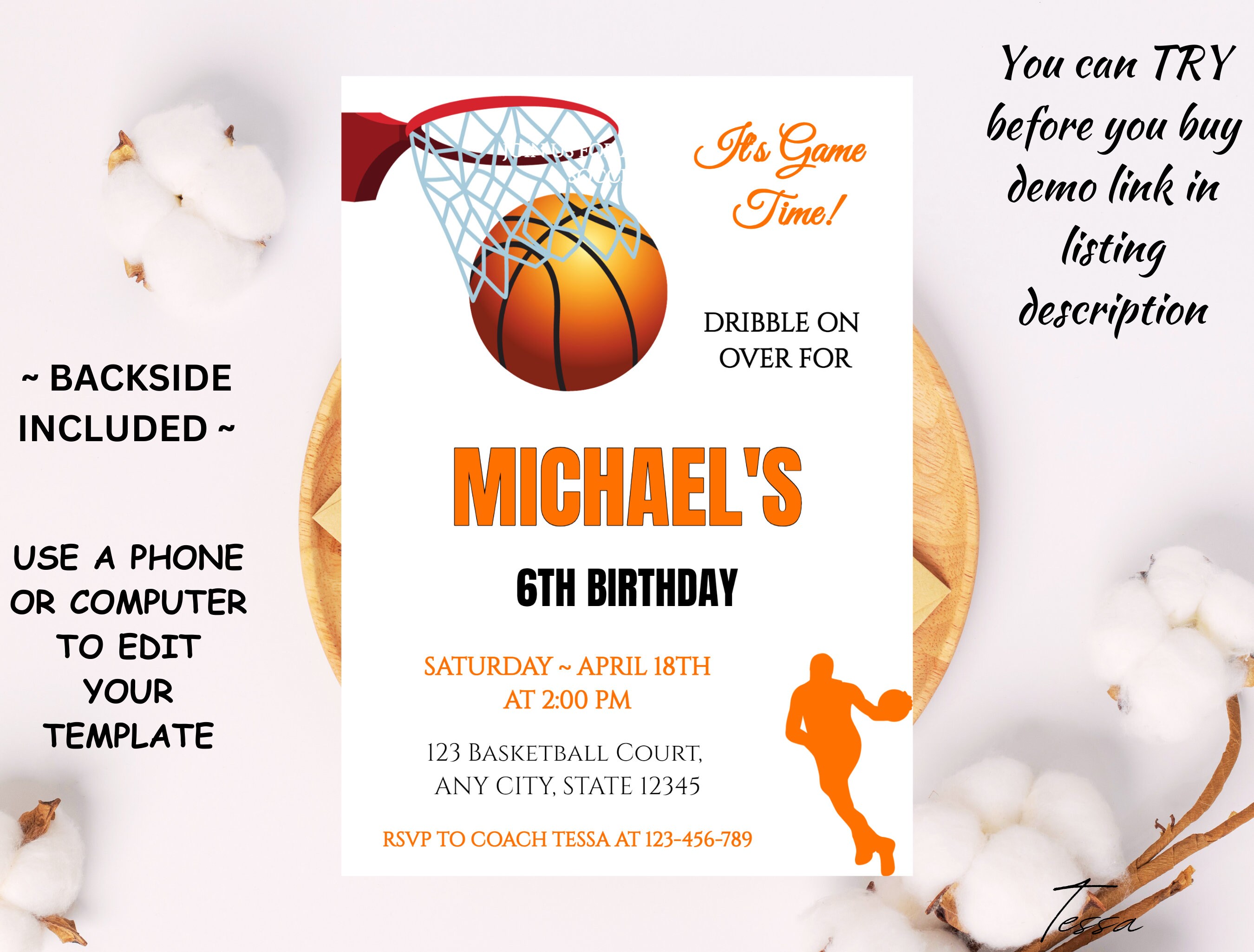 Editable Basketball Birthday Invitation, Basketball Invitation ...