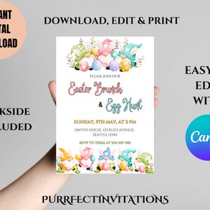 Canva Editable Gnome Easter Egg Hunt Invite Easter Brunch Invitation ...