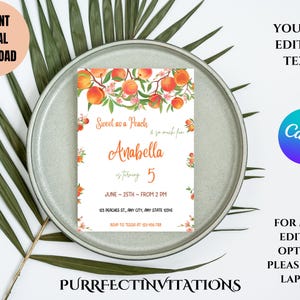 Editable Peach Birthday Invitation, Sweet as a Peach Invitation ...