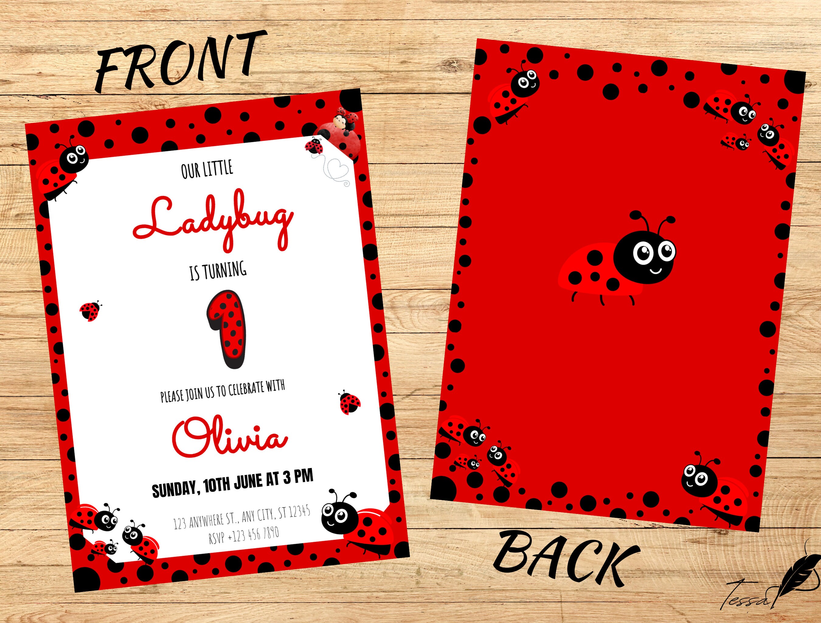 Editable 1st Ladybug Birthday Invitation, Ladybug Invitation, First ...