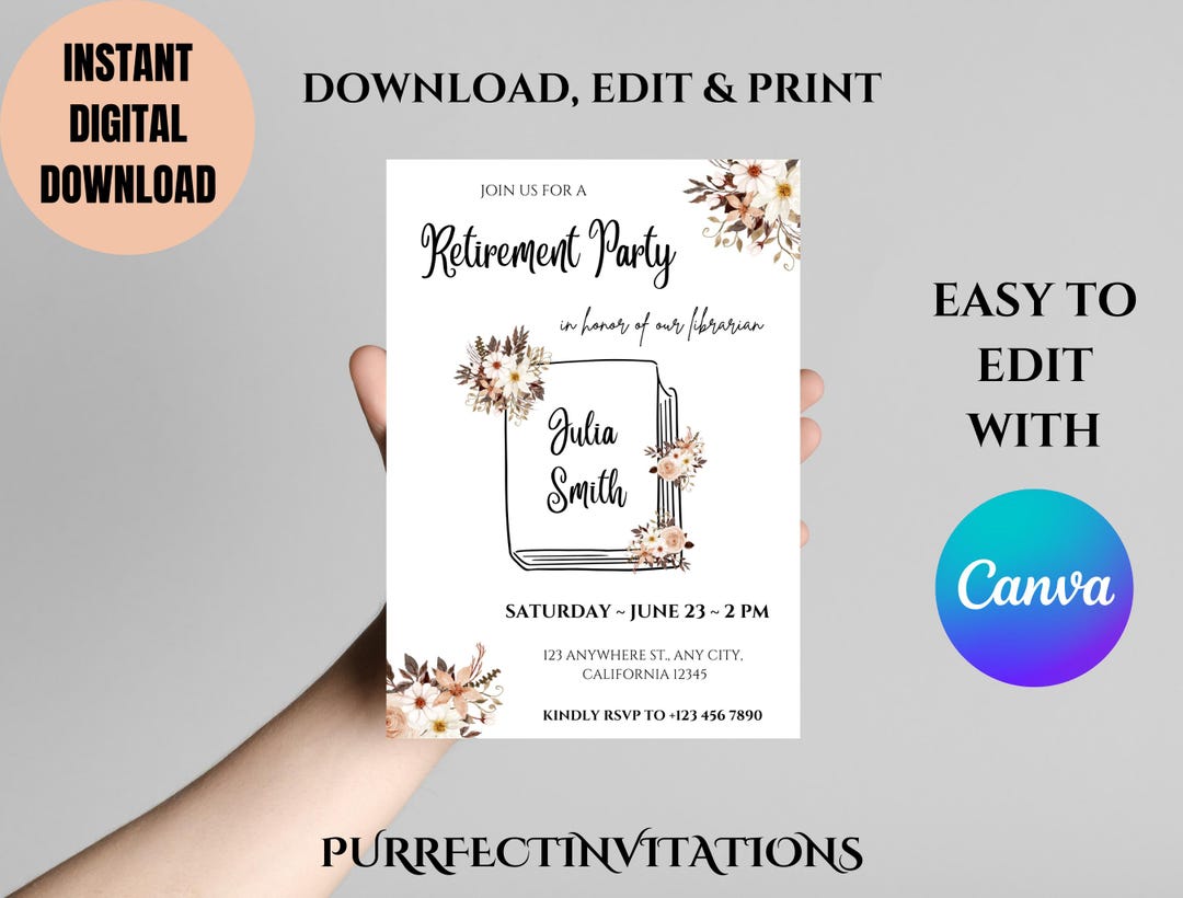 Librarian Retirement Party Invitation Template (digital Download) - Etsy UK
