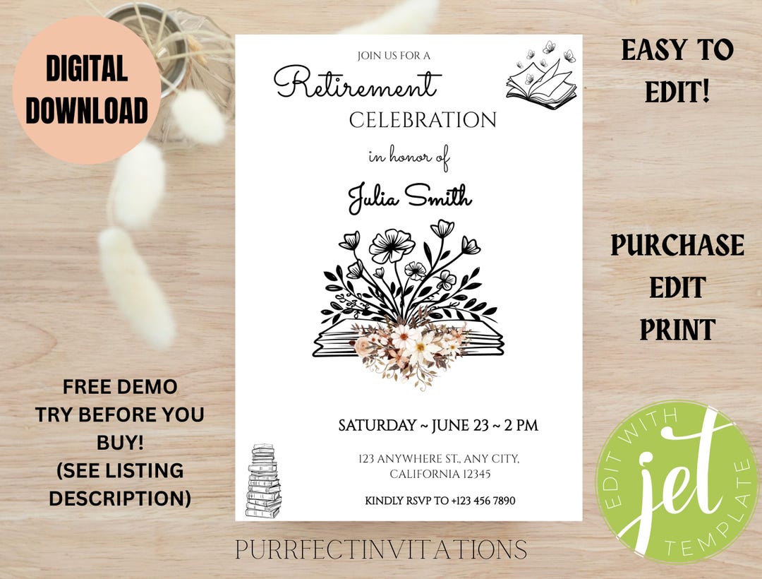 Editable Librarian Retirement Invitation Template, Librarian Retirement ...