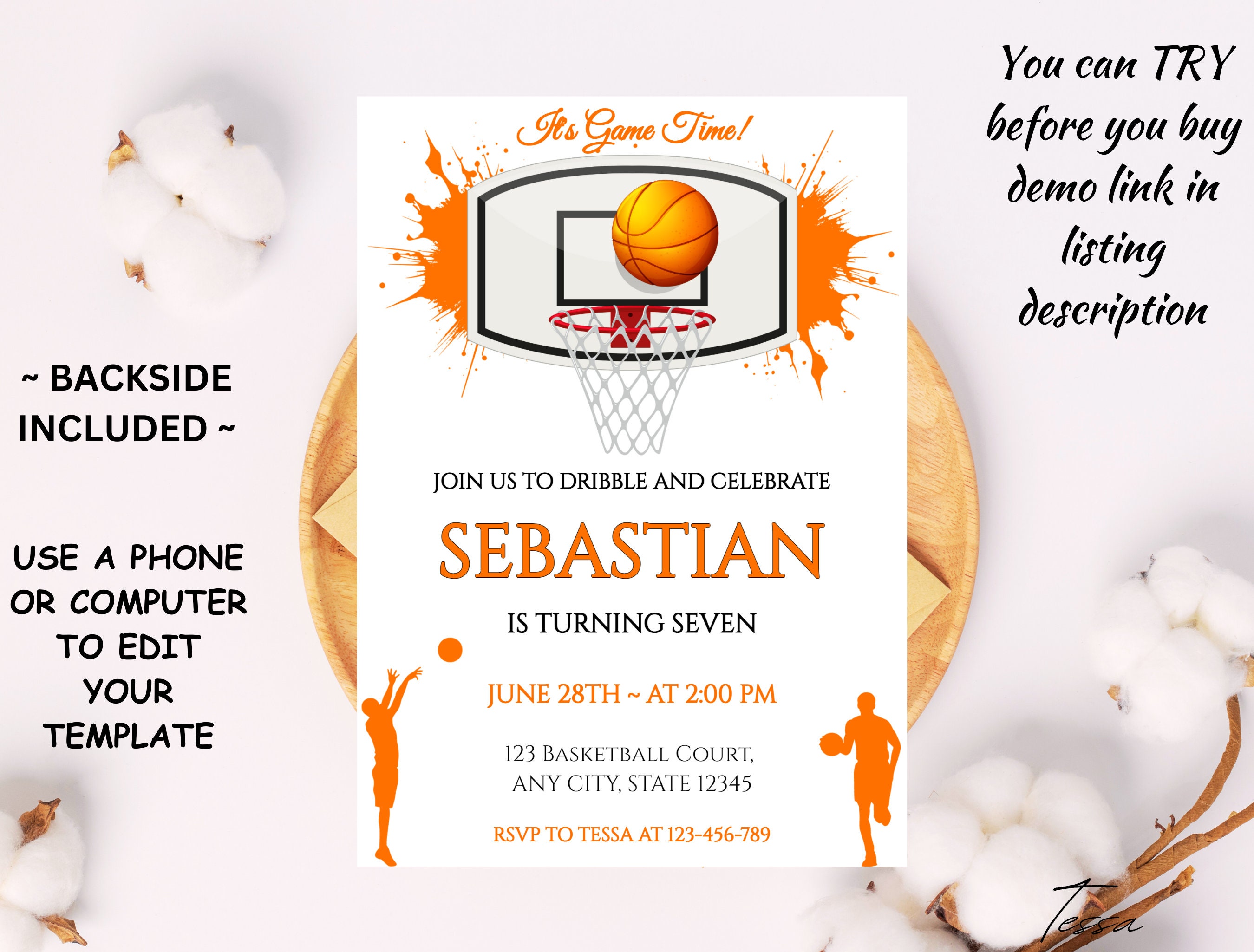 Editable Basketball Birthday Invitation, Basketball Invitation ...
