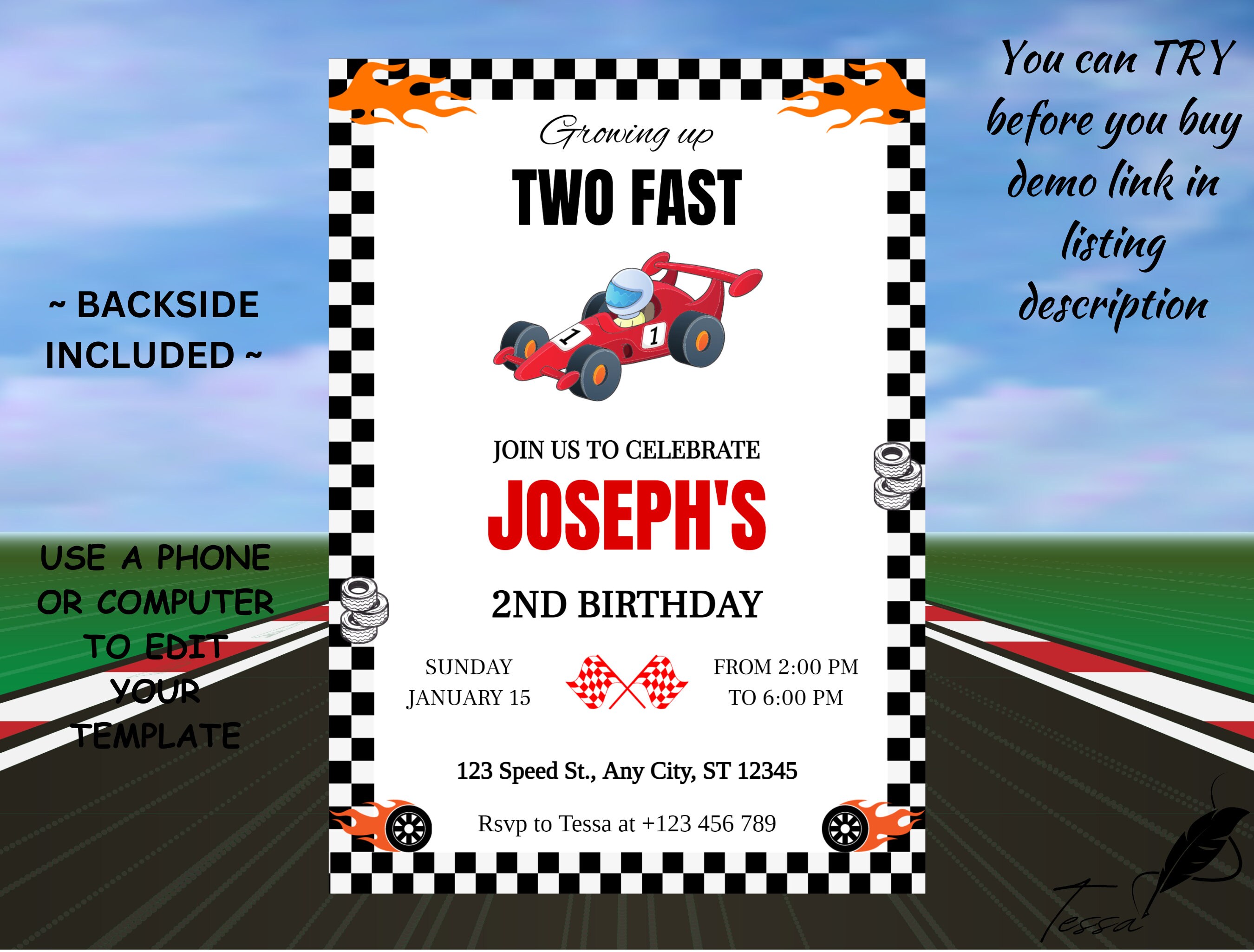 Editable Racing Car Birthday Invitation, Car Invitation, Boy Second ...
