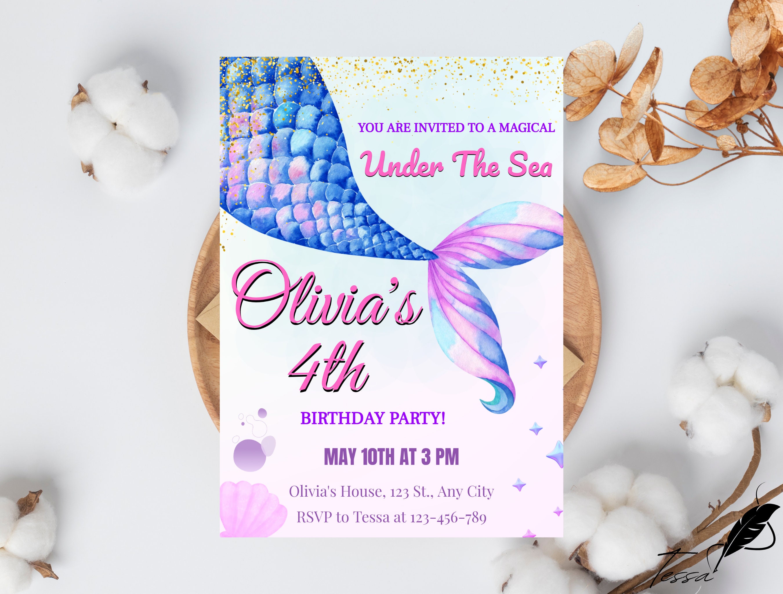 Editable Mermaid Birthday Invitation Mermaid Invitation Girl Mermaid ...