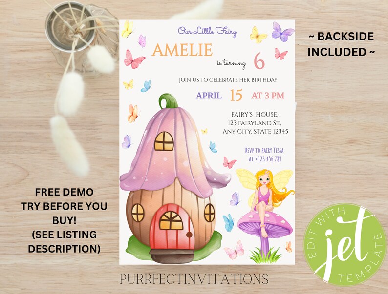 EDITABLE Fairy Birthday Invitation, Fairies Birthday Party Invite, ANY ...
