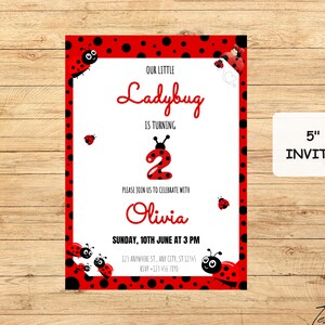Editable 2nd Ladybug Birthday Invitation, Ladybug Invitation, Second ...