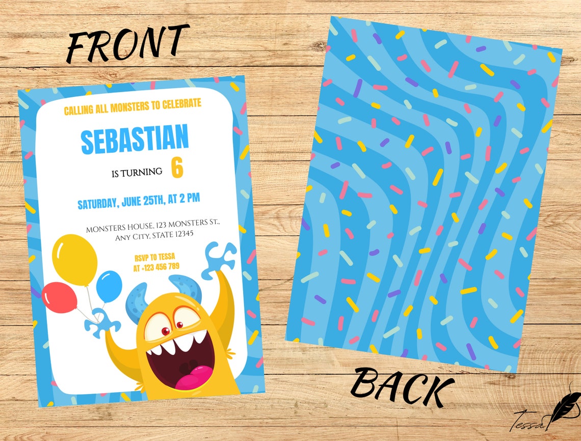 EDITABLE Cute Monster Birthday Invitation, Monsters Birthday Party ...