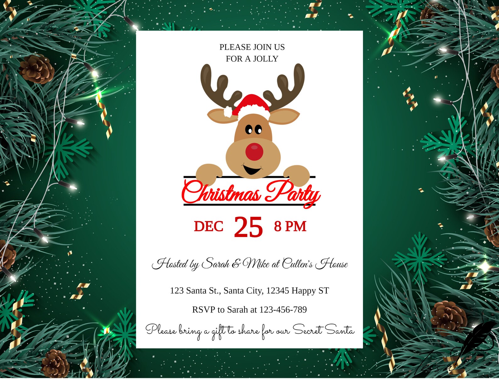 Editable Christmas Party Invitation Christmas Party Invite Christmas ...