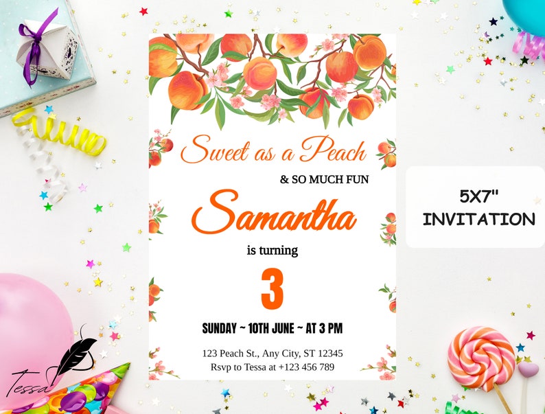 Editable Peach Birthday Invitation Sweet as a Peach - Etsy