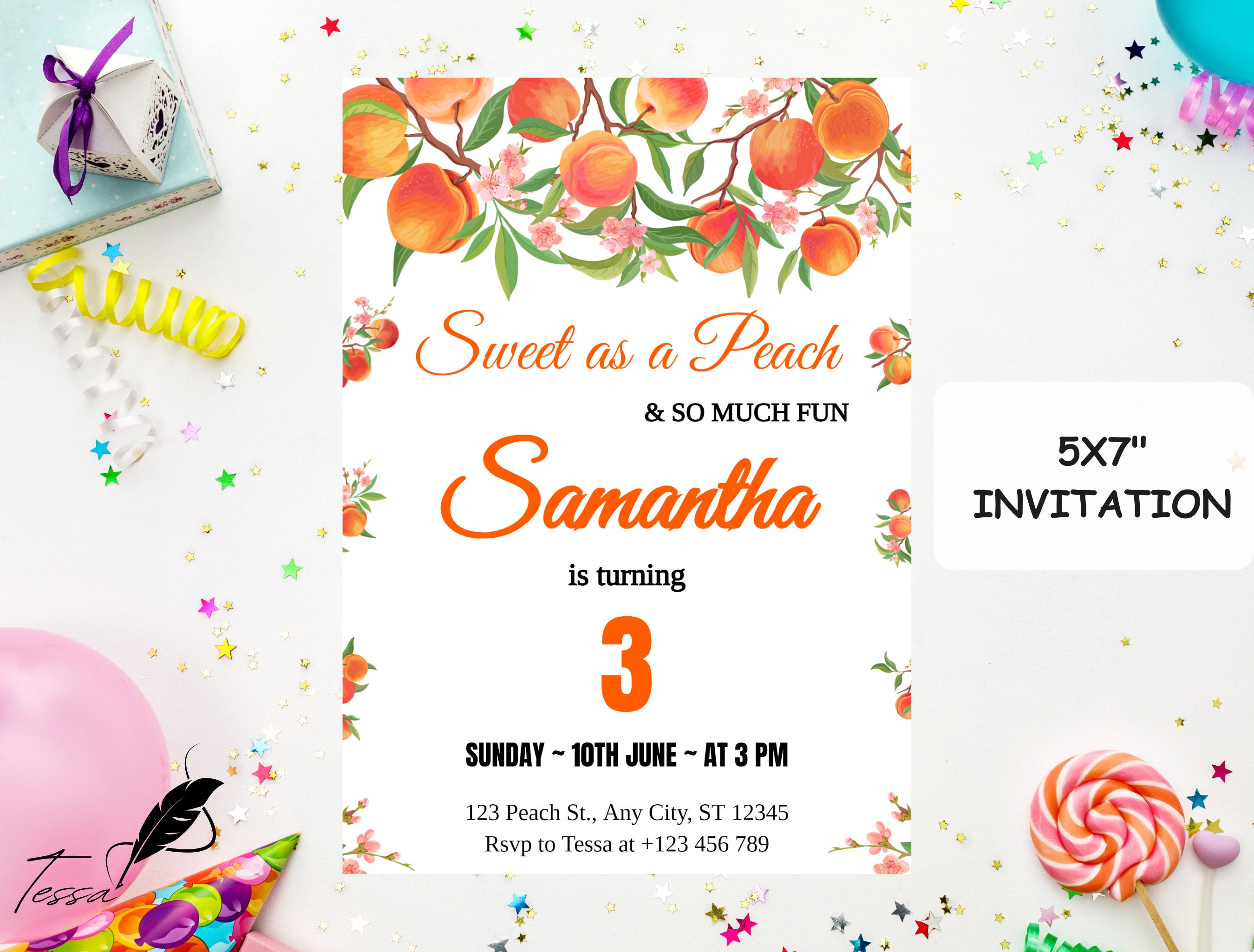 Editable Peach Birthday Invitation Sweet as a Peach - Etsy