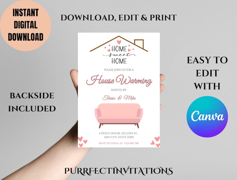 EDITABLE House Warming Invitation, House Warming Party Invite, Elegant ...