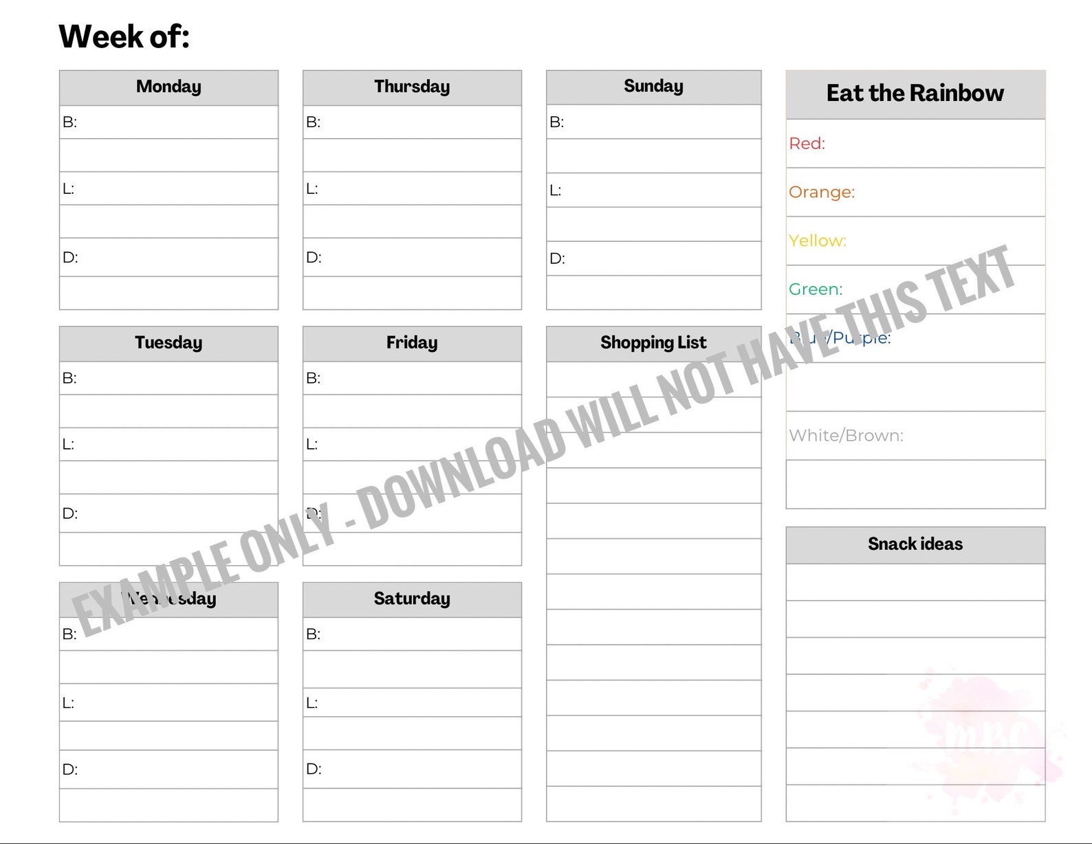 Printable Weekly Rainbow Menu Planner - Etsy